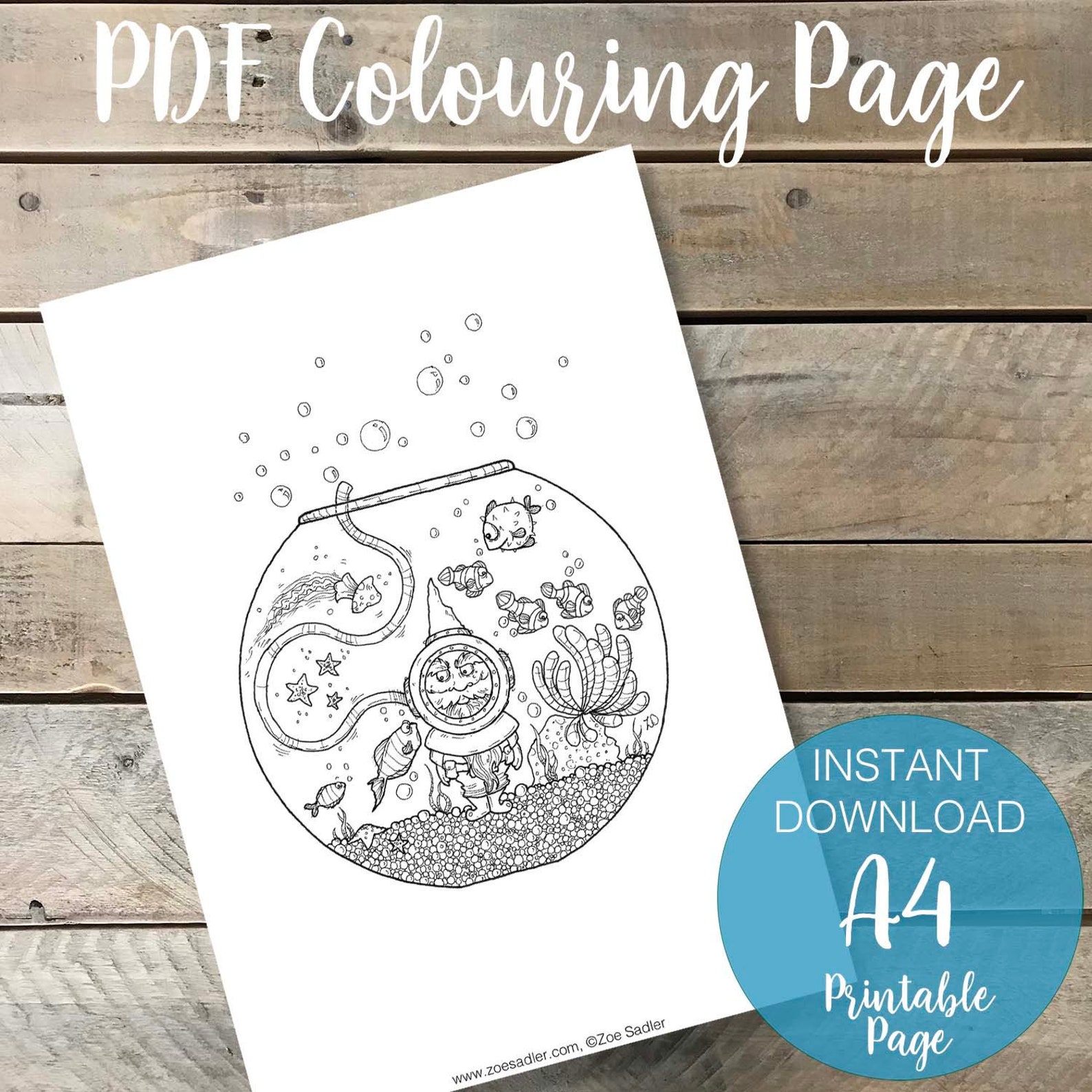 Isolation Gnome Underwater A4 Printable Coloring Page for - Etsy