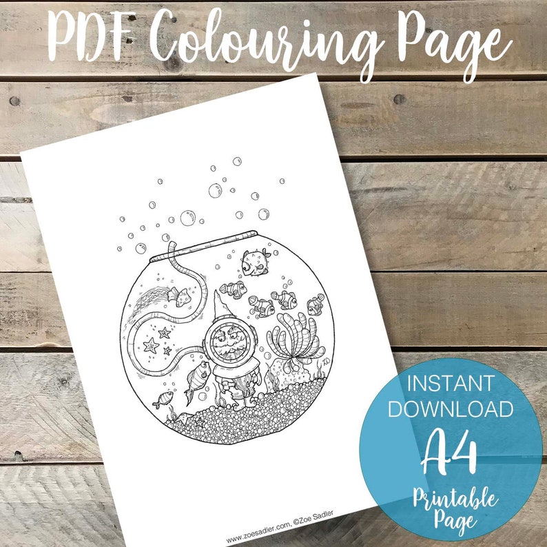 Isolation Gnome Underwater A4 Printable Coloring Page for - Etsy