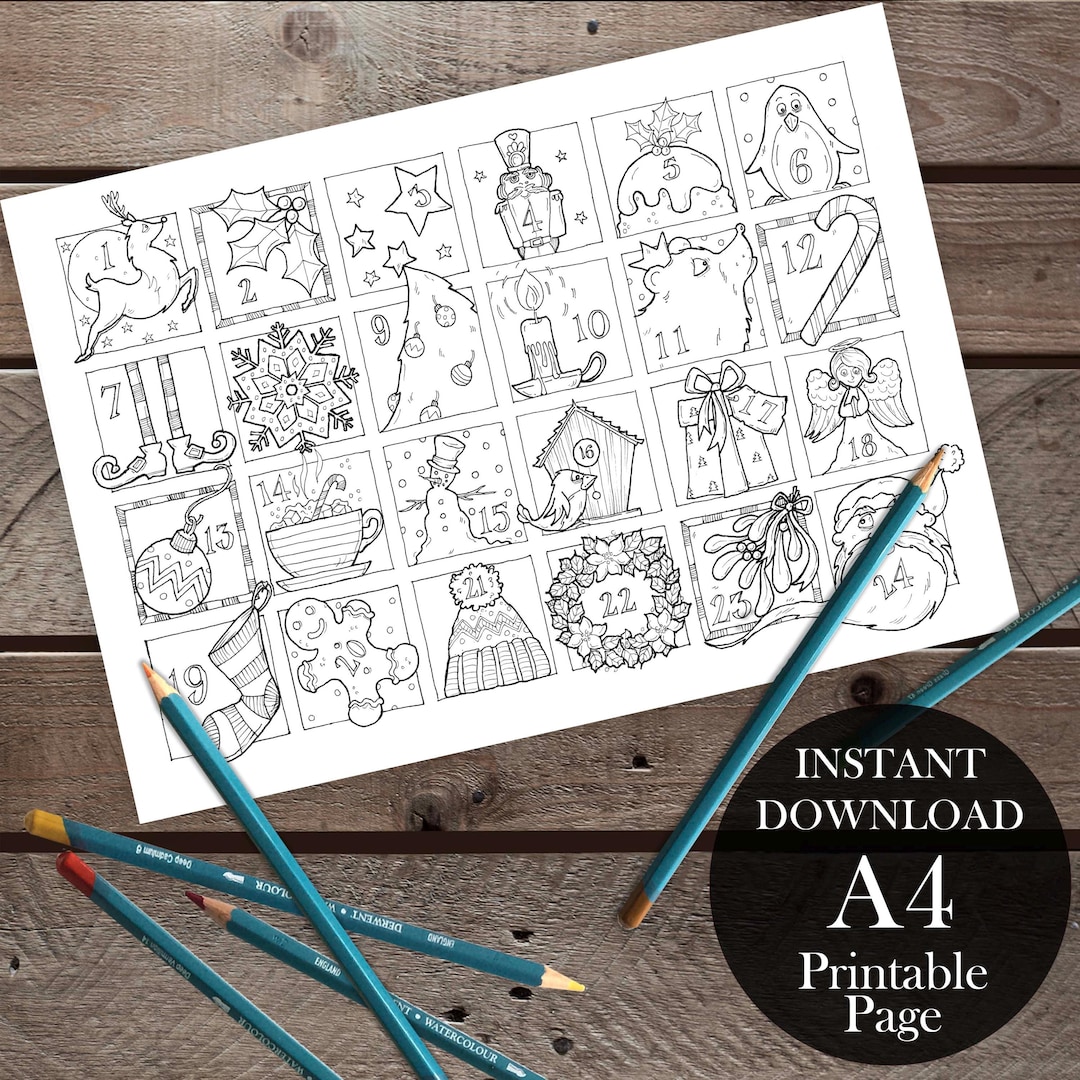 Christmas Advent Calendar A4 Printable Coloring Page - Etsy