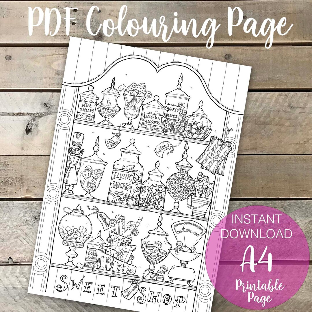 Sweet Shop PDF Printable Colouring Page for Adults, Candy - Etsy