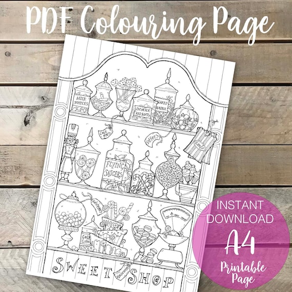 Sweet Shop PDF Printable Colouring Page for Adults Candy - Etsy