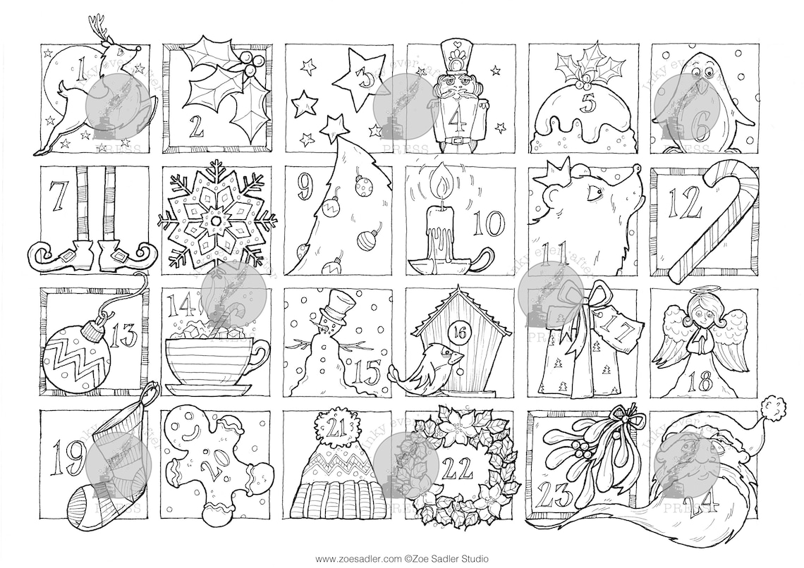 Christmas Advent Calendar A4 Printable Coloring Page - Etsy