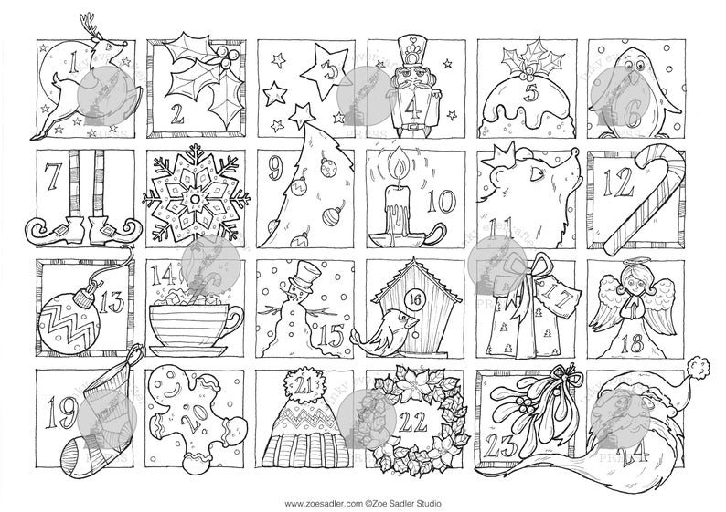 Christmas Advent Calendar A4 Printable Coloring Page - Etsy