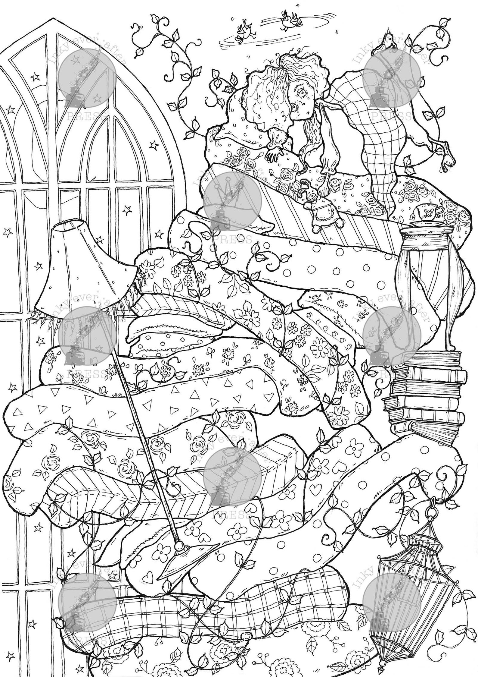 The Princess and the Pea Fairy Tale Coloring Page for Adults - Etsy