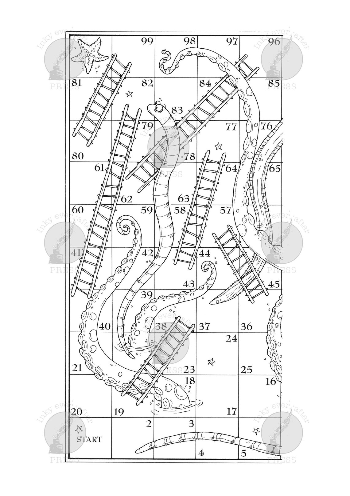 Underwater Snakes and Ladders, A4 Printable Coloring Page for Adults ...