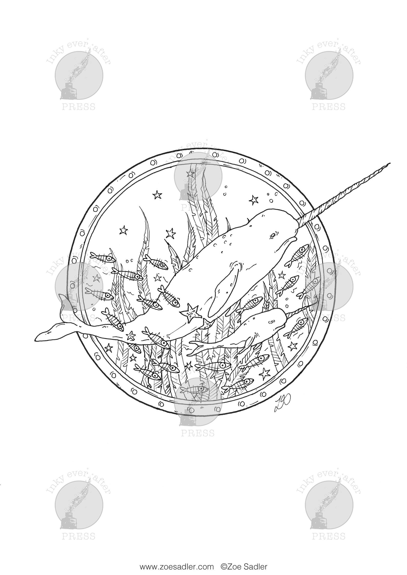 Narwhal Sea Unicorn A4 Printable Coloring Page for Adults | Etsy