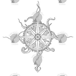Nautical Compass A4 Printable Coloring Page for Adults, Mysteries of ...