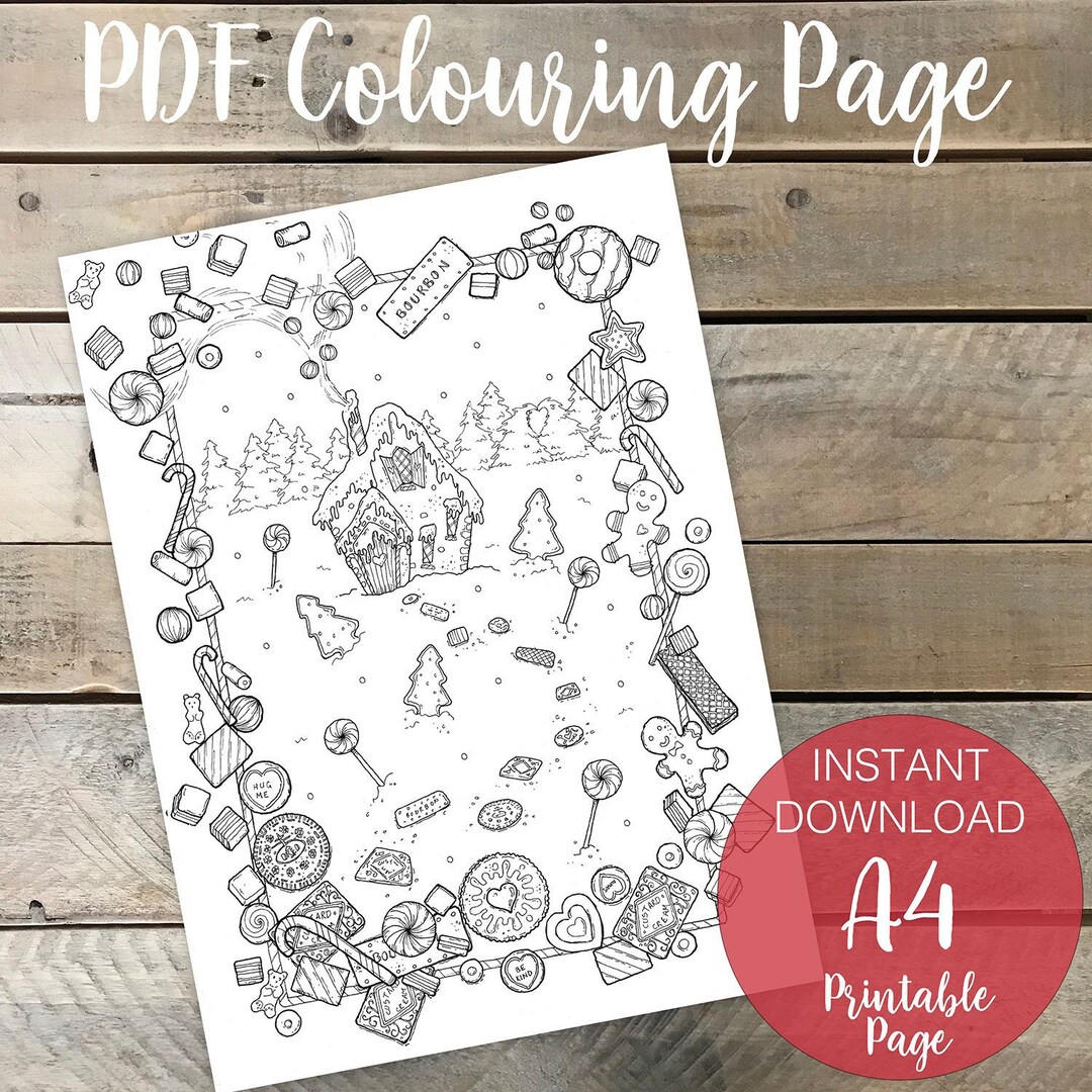 Gingerbread House A4 Printable Coloring Page for Adults, Hansel and ...