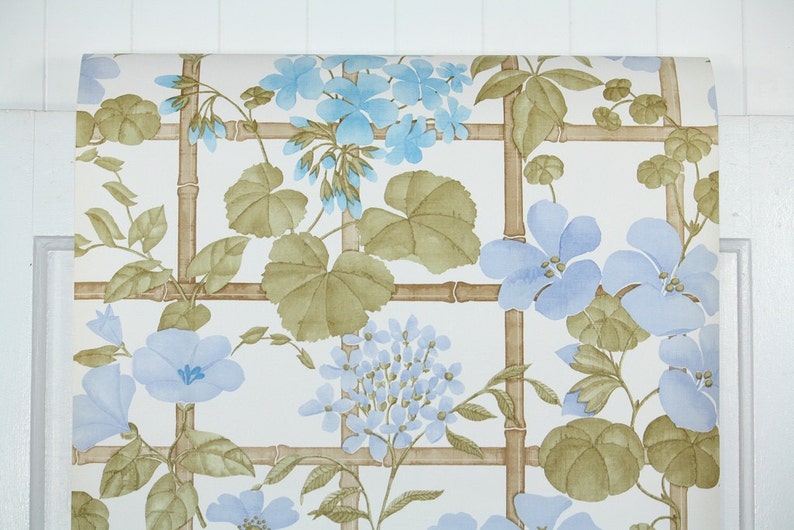 Retro Wallpaper by the Yard 70s Vintage Wallpaper - 1970s Blue Flowers ...