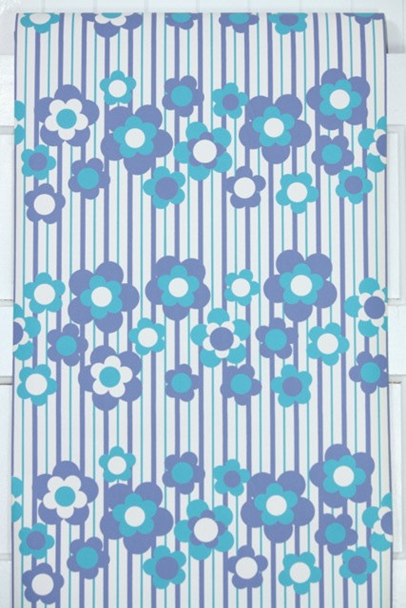 Retro Wallpaper by the Yard 70s Vintage Wallpaper - 1970s Blue and ...