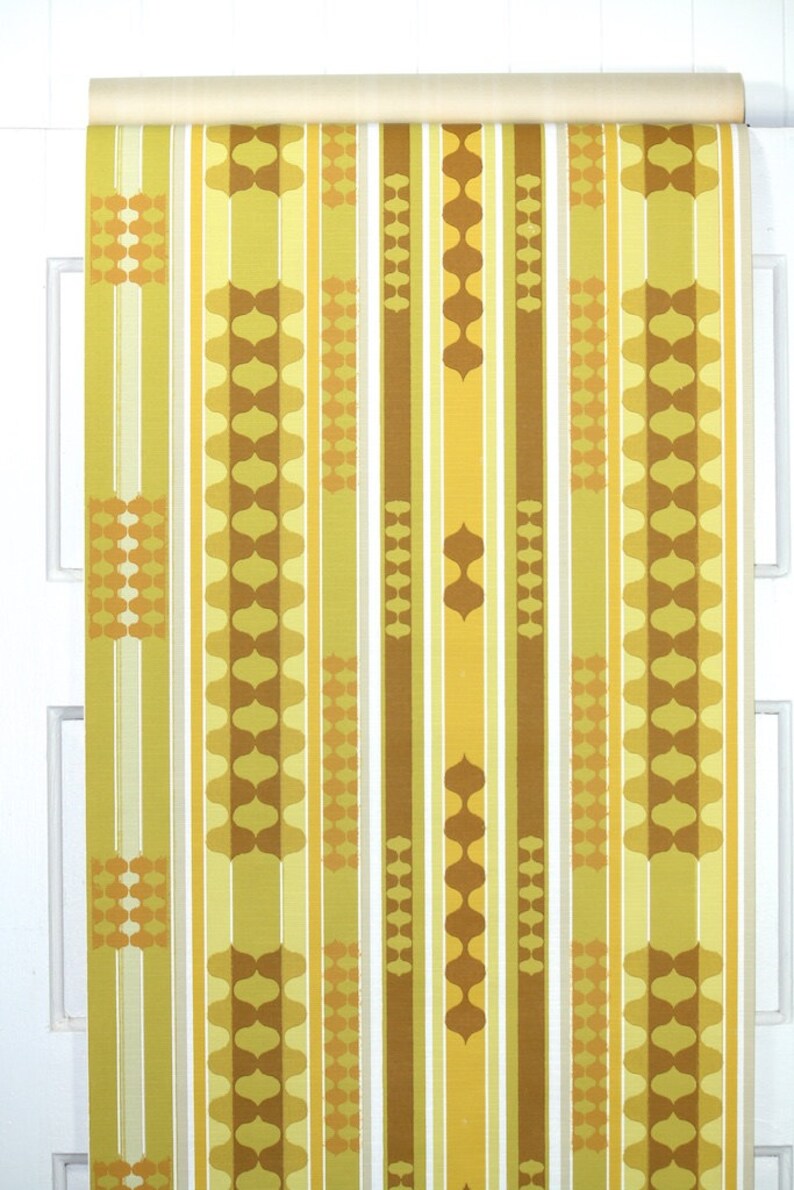 Retro Wallpaper by the Yard - 1960s Mod Chartreuse Green and Yellow ...