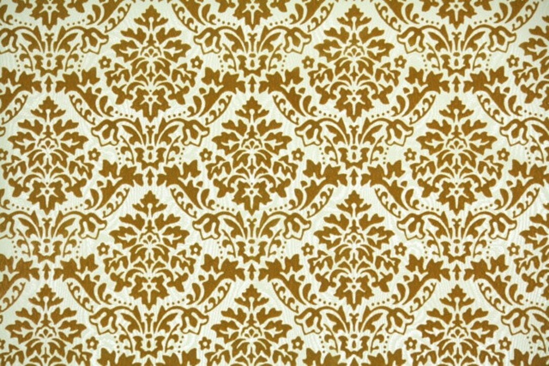 Retro Flock Wallpaper by the Yard 70s Vintage Flock Wallpaper - Gold ...