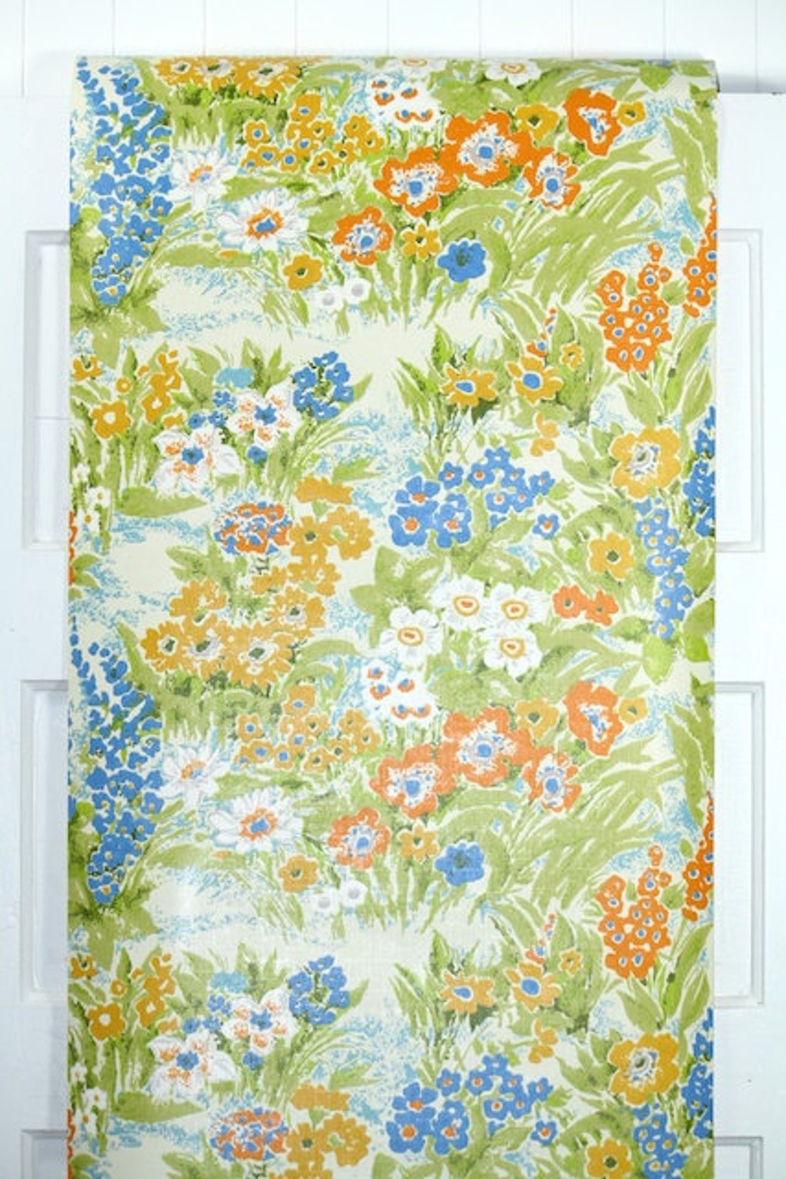 Retro Wallpaper by the Yard 70s Vintage Wallpaper 1970s Blue | Etsy