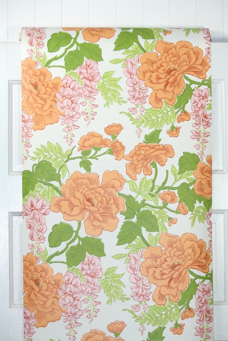 Retro Wallpaper by the Yard 70s Vintage Wallpaper 1970s Pink - Etsy
