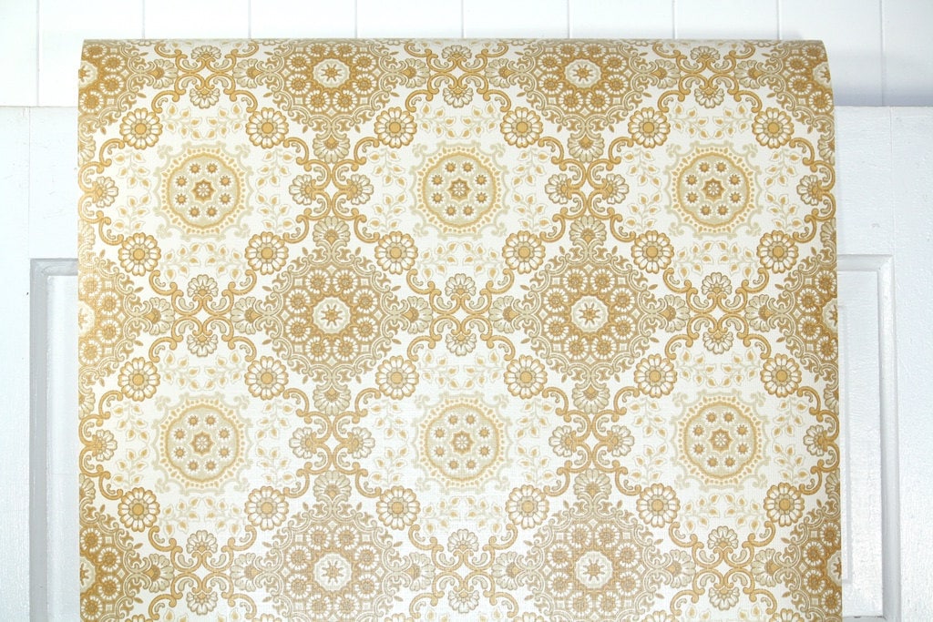 70s Vintage Wallpaper by the Yard - Tan and Gold Geometric on White - Etsy