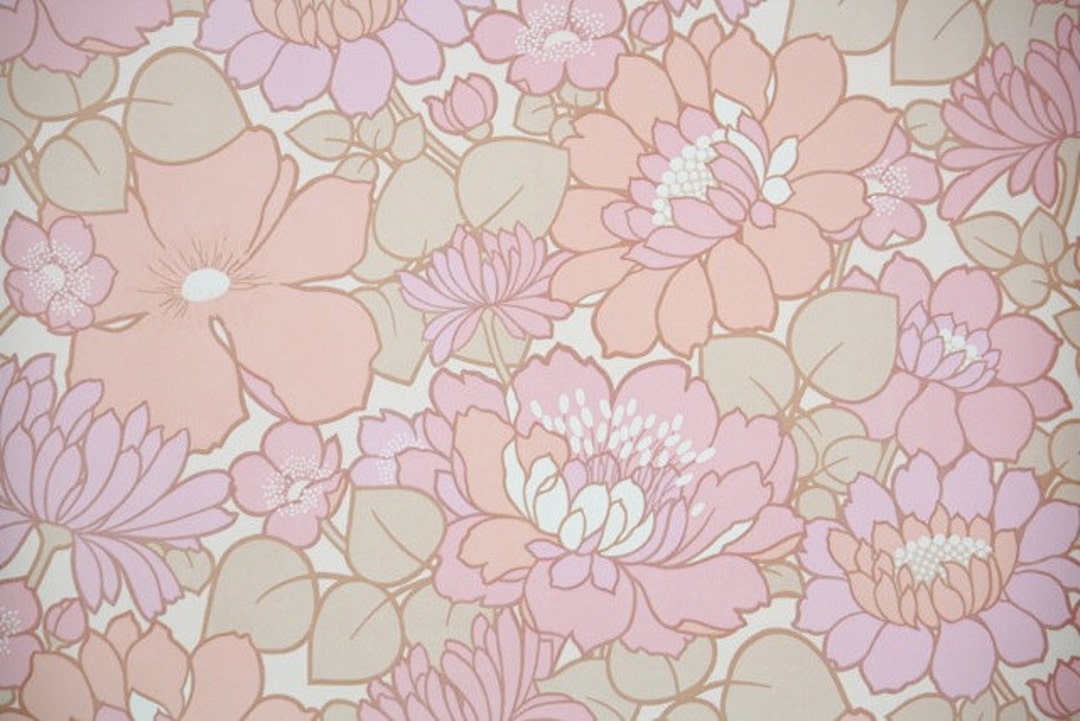 Retro Wallpaper by the Yard 70s Vintage Wallpaper - 1970s Large Pink ...