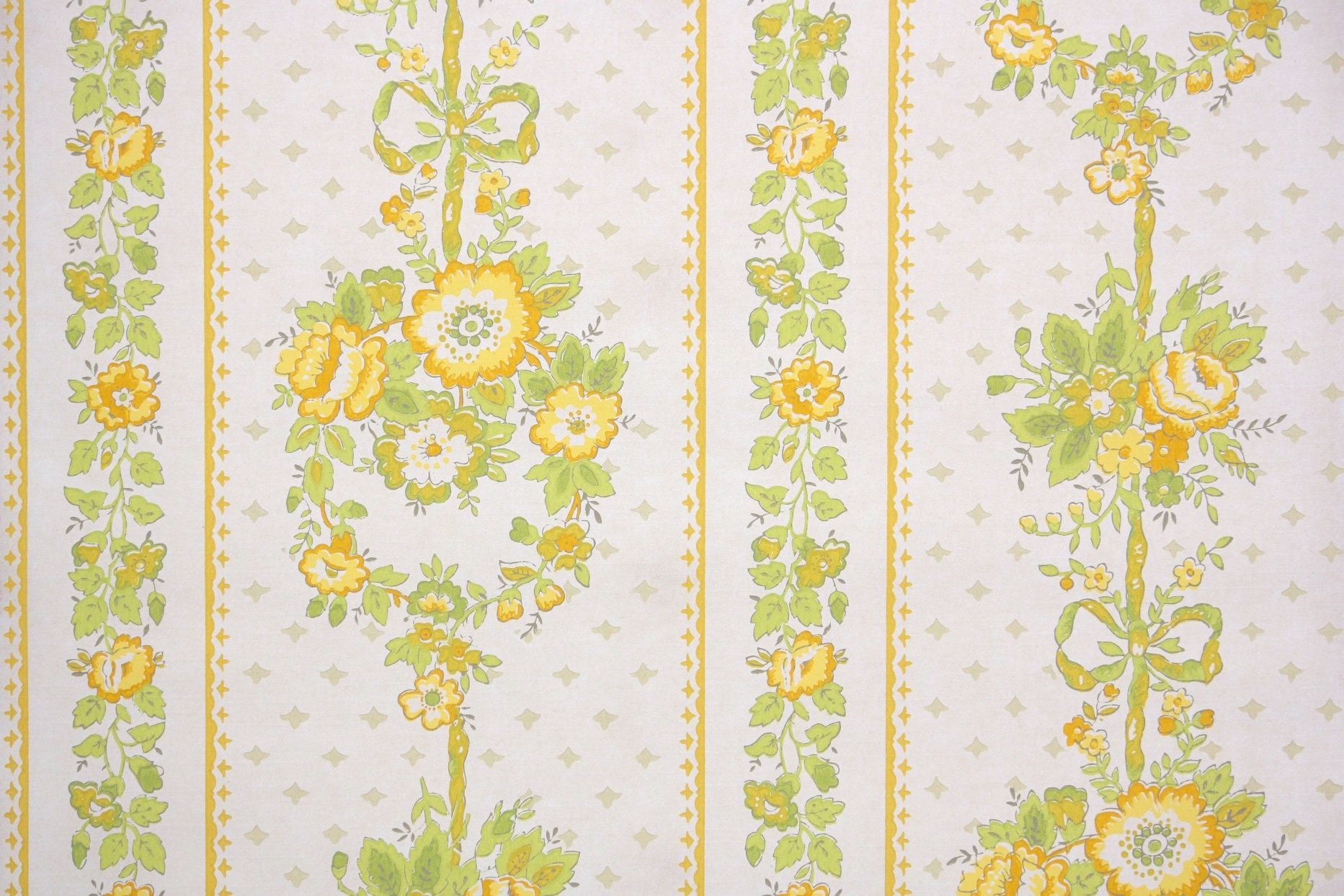 1970s Vintage Wallpaper by the Yard Retro Floral Stripe | Etsy