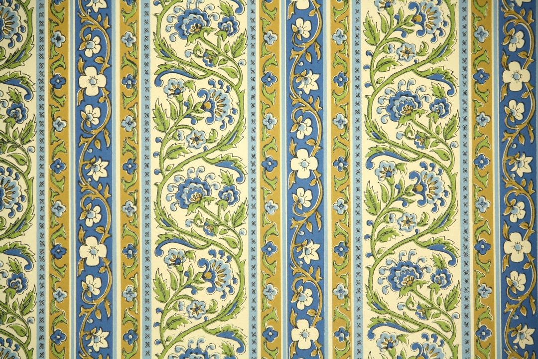 Retro Wallpaper by the Yard 70s Vintage Wallpaper - 1970s Blue and ...