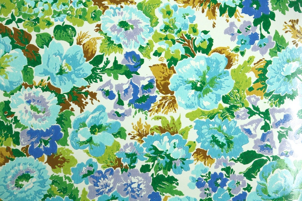 Retro Wallpaper by the Yard 70s Vintage Wallpaper 1970s Blue - Etsy