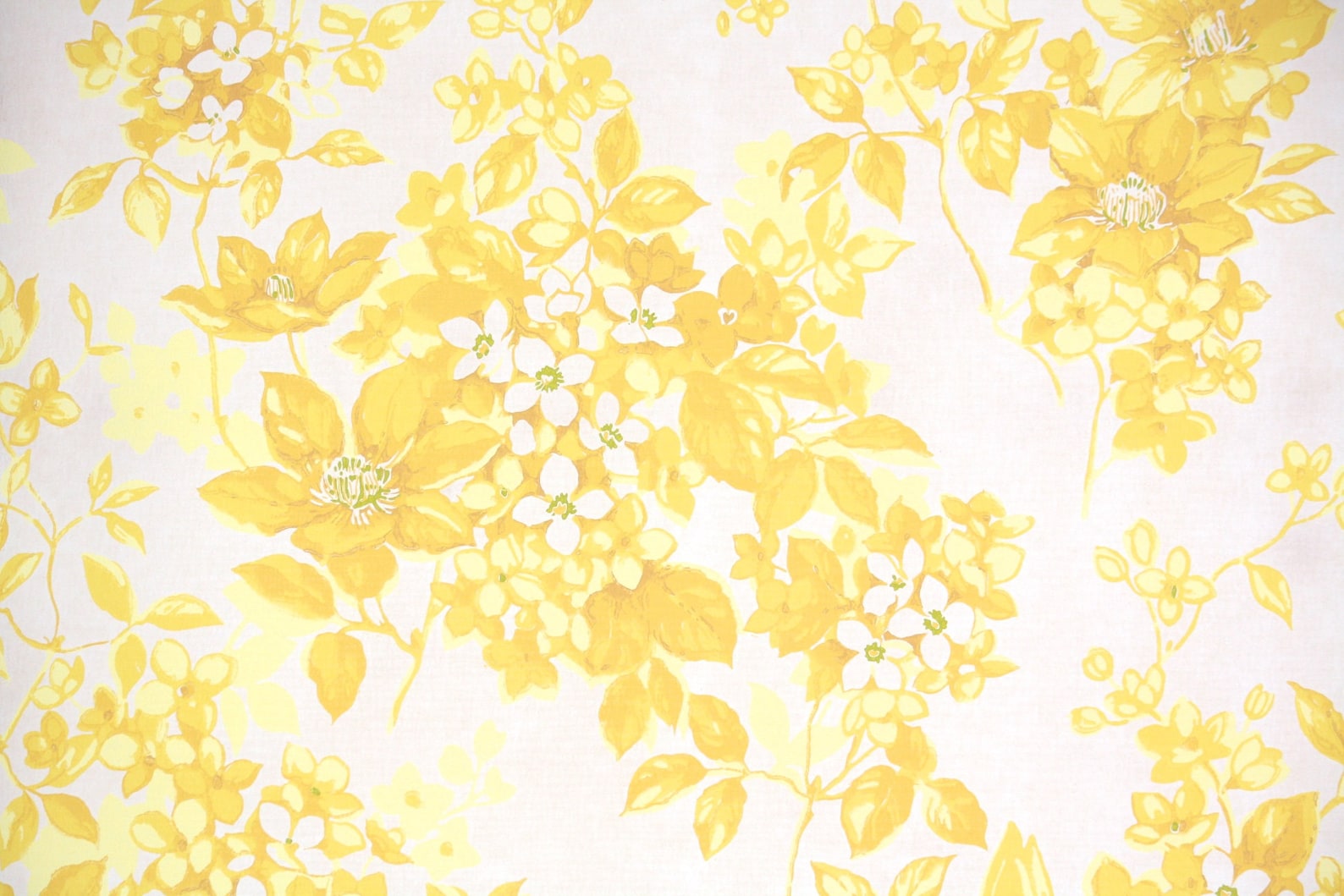 60s Vintage Wallpaper by the Yard - Yellow Flowers on White - Etsy
