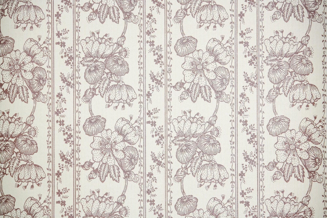 1970s Floral Stripe Vintage Wallpaper - Brown Outline Flowers - Etsy