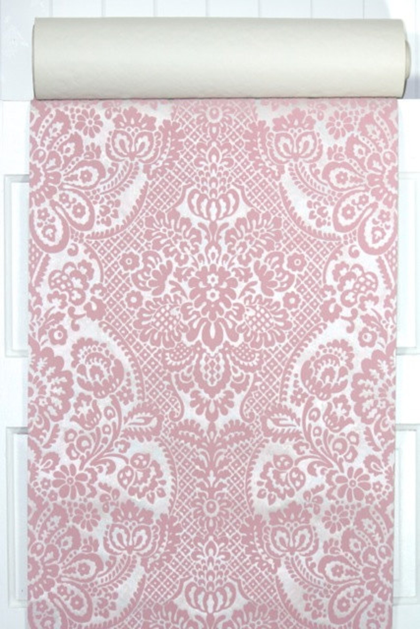 Retro Flock Wallpaper by the Yard – 1970s Pink Flock Damask - Etsy