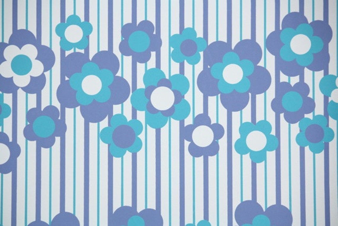 Retro Wallpaper by the Yard 70s Vintage Wallpaper - 1970s Blue and ...