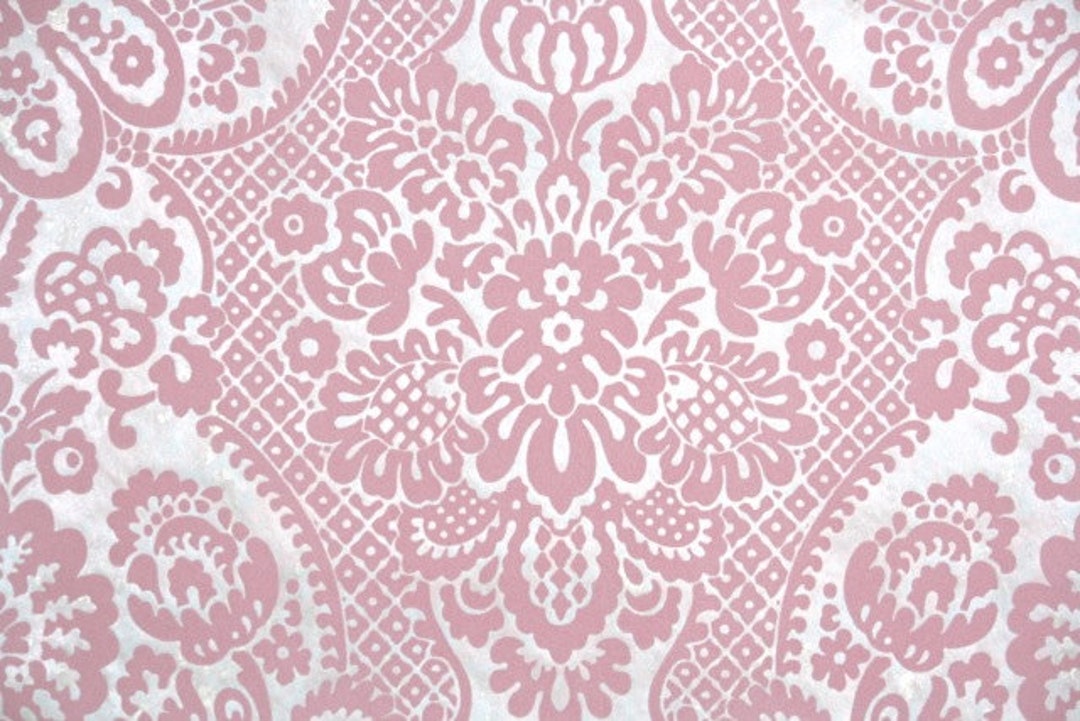 Retro Flock Wallpaper by the Yard – 1970s Pink Flock Damask - Etsy
