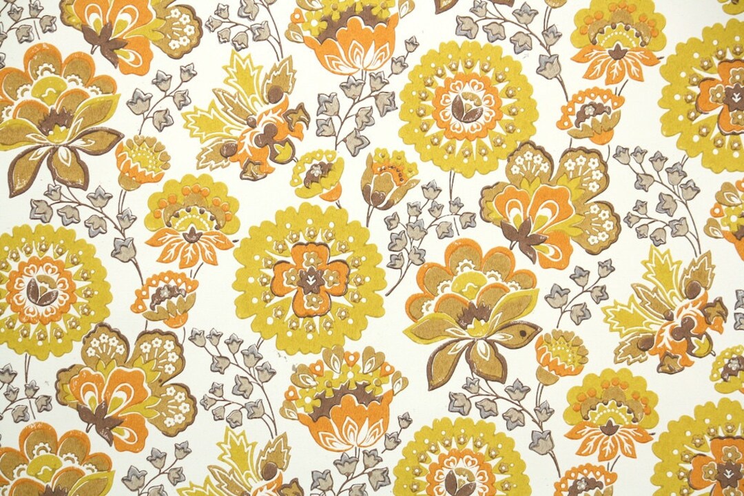 Retro Wallpaper by the Yard 60s Vintage Wallpaper - 1960s Yellow Brown ...