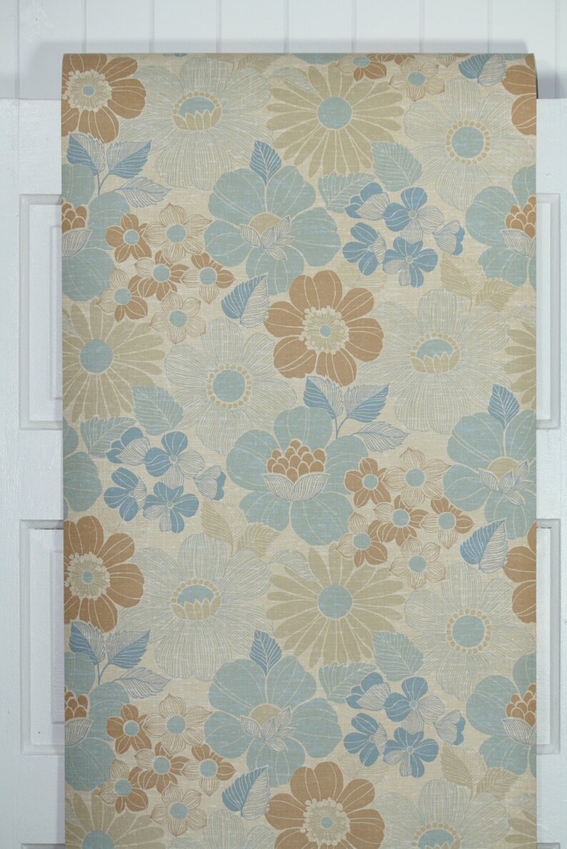 Retro Wallpaper by the Yard 70s Vintage Wallpaper 1970s Blue - Etsy