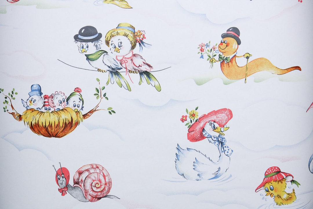 1970s Cartoon Animal Wallpaper – Vintage Children's Decor - Etsy