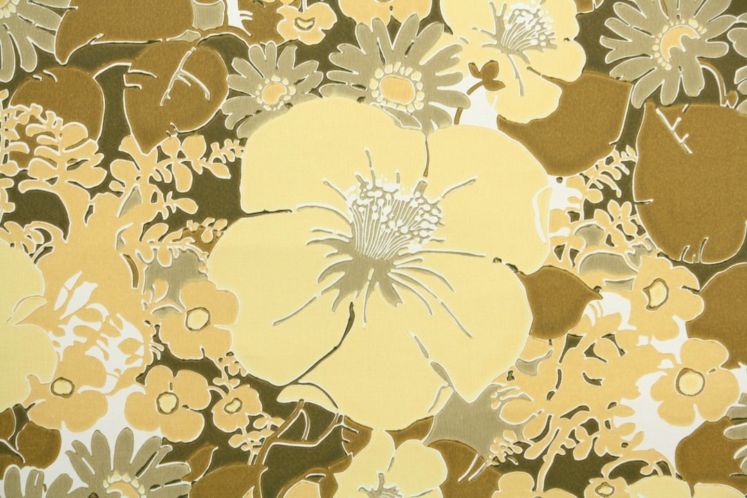 Retro Wallpaper by the Yard 60s Vintage Wallpaper 1960s Yellow and Tan ...