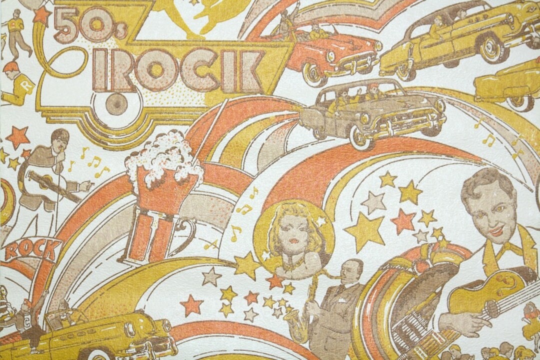 Retro Wallpaper by the Yard 70s Vintage Wallpaper 1970s Rock and Roll ...
