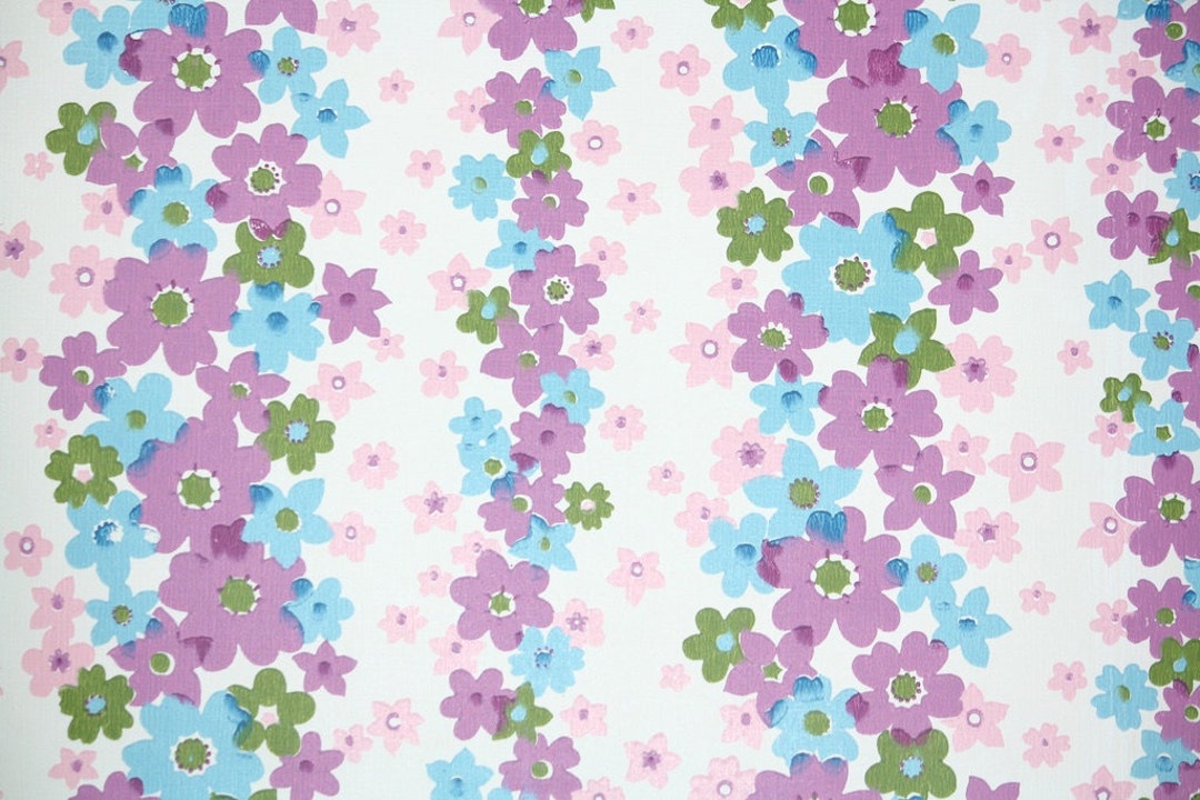 Retro Wallpaper by the Yard 70s Vintage Wallpaper - 1970s Blue and ...