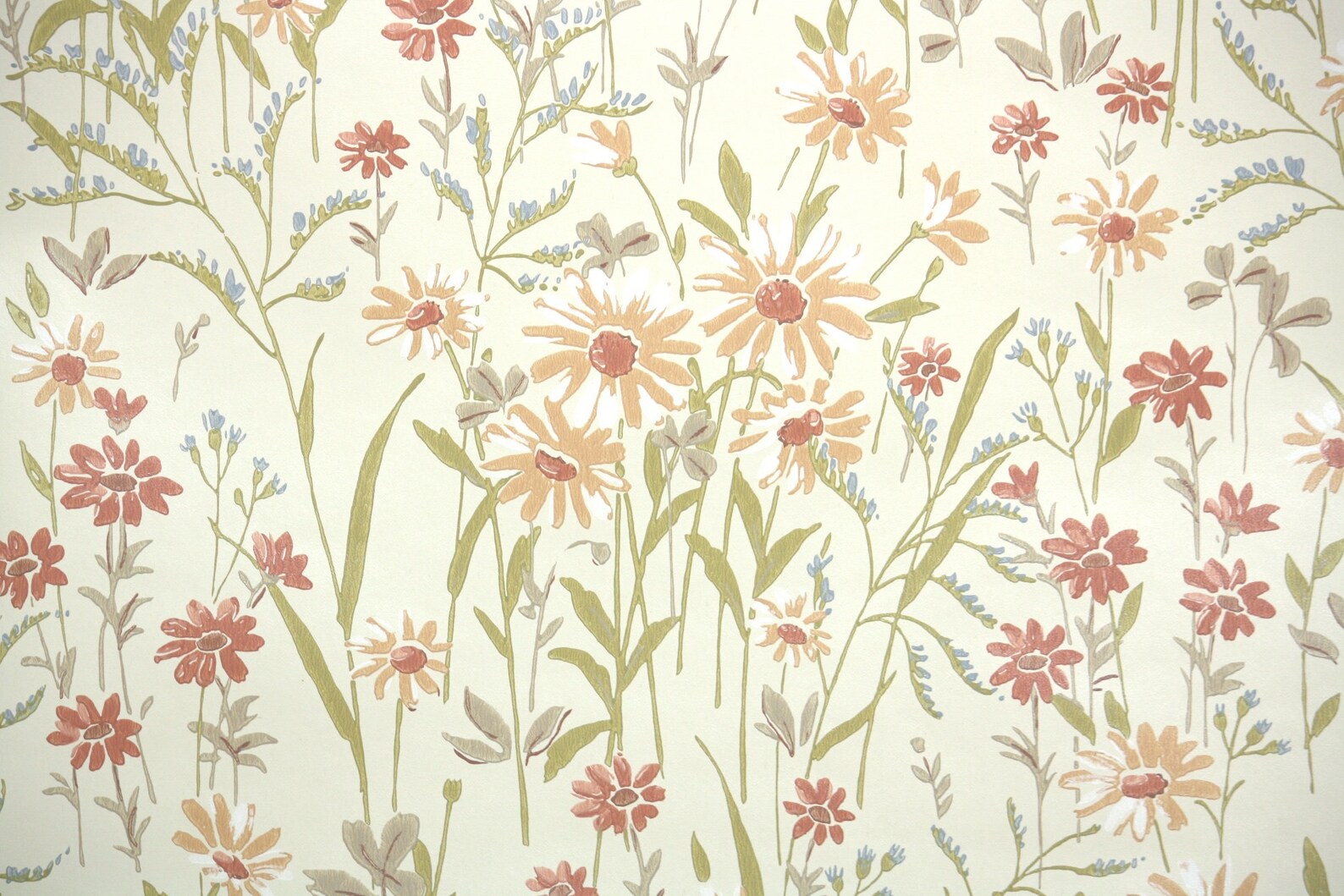 1970s Vintage Floral Wallpaper by the Yard - Orange Daisies - Etsy