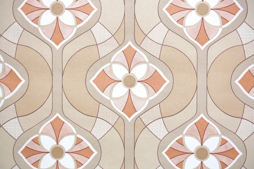 1970s Vintage Geometric Wallpaper by the Yard - Retro Orange and Tan ...