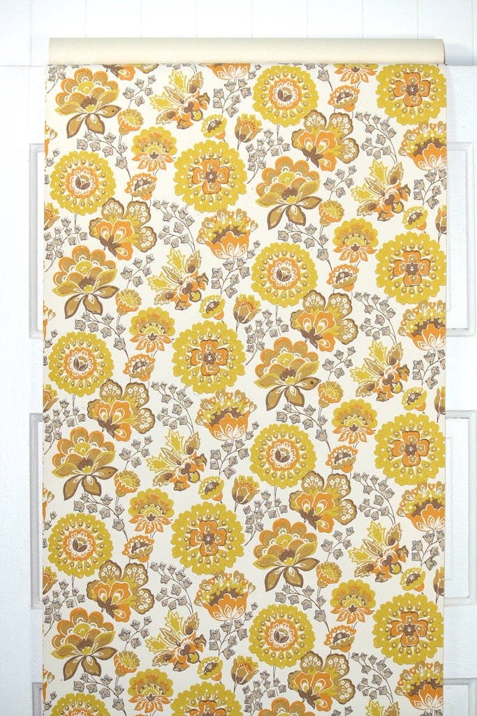 Retro Wallpaper by the Yard 60s Vintage Wallpaper - 1960s Yellow Brown ...