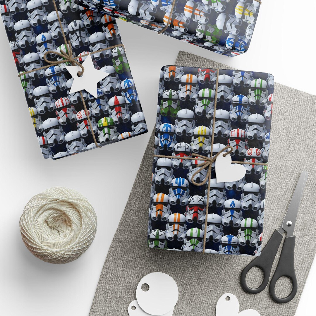 Star Wars Wrapper Paper - Stormtroopers Clone Troopers Helmets Colorful ...