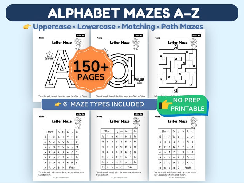 Alphabet Maze Worksheets A-Z Printable | Preschool Alphabet Activities ...