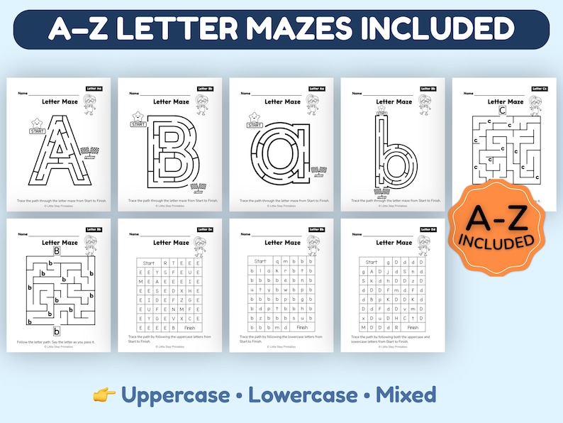 Alphabet Maze Worksheets A-Z Printable | Preschool Alphabet Activities ...