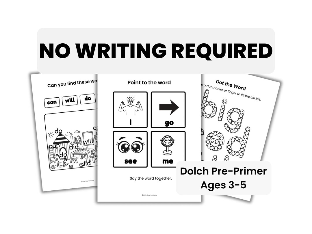 Dolch Pre-primer Sight Words for Preschool (ages 3–5) | No Writing ...