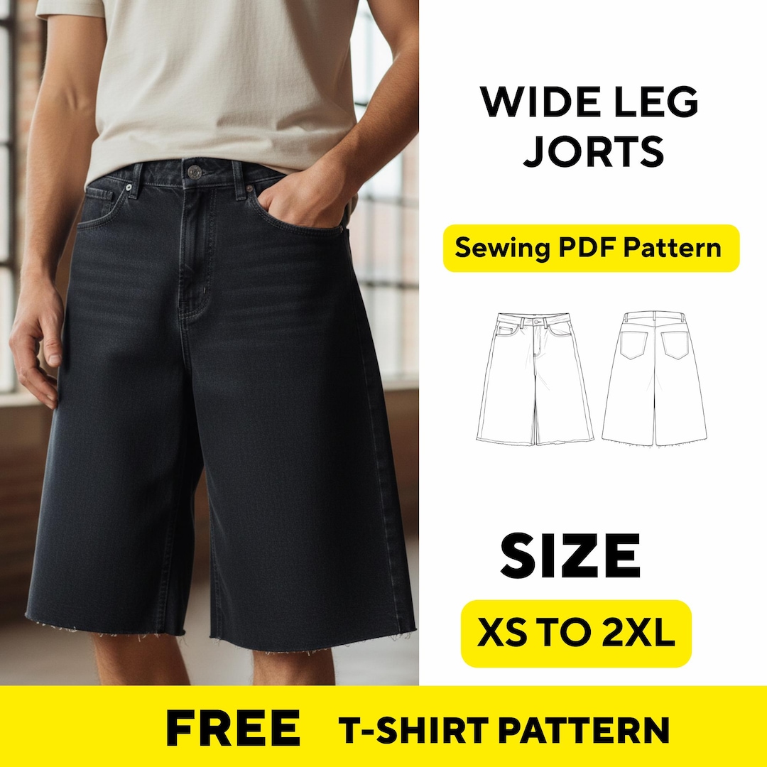 Wide Leg Jorts Sewing Pattern | Baggy Denim Shorts PDF, Streetwear DIY ...