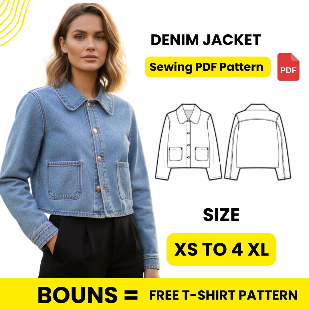Cropped Denim Jacket Sewing Pattern | Fitted Jean Jacket, XS-XL (PDF ...