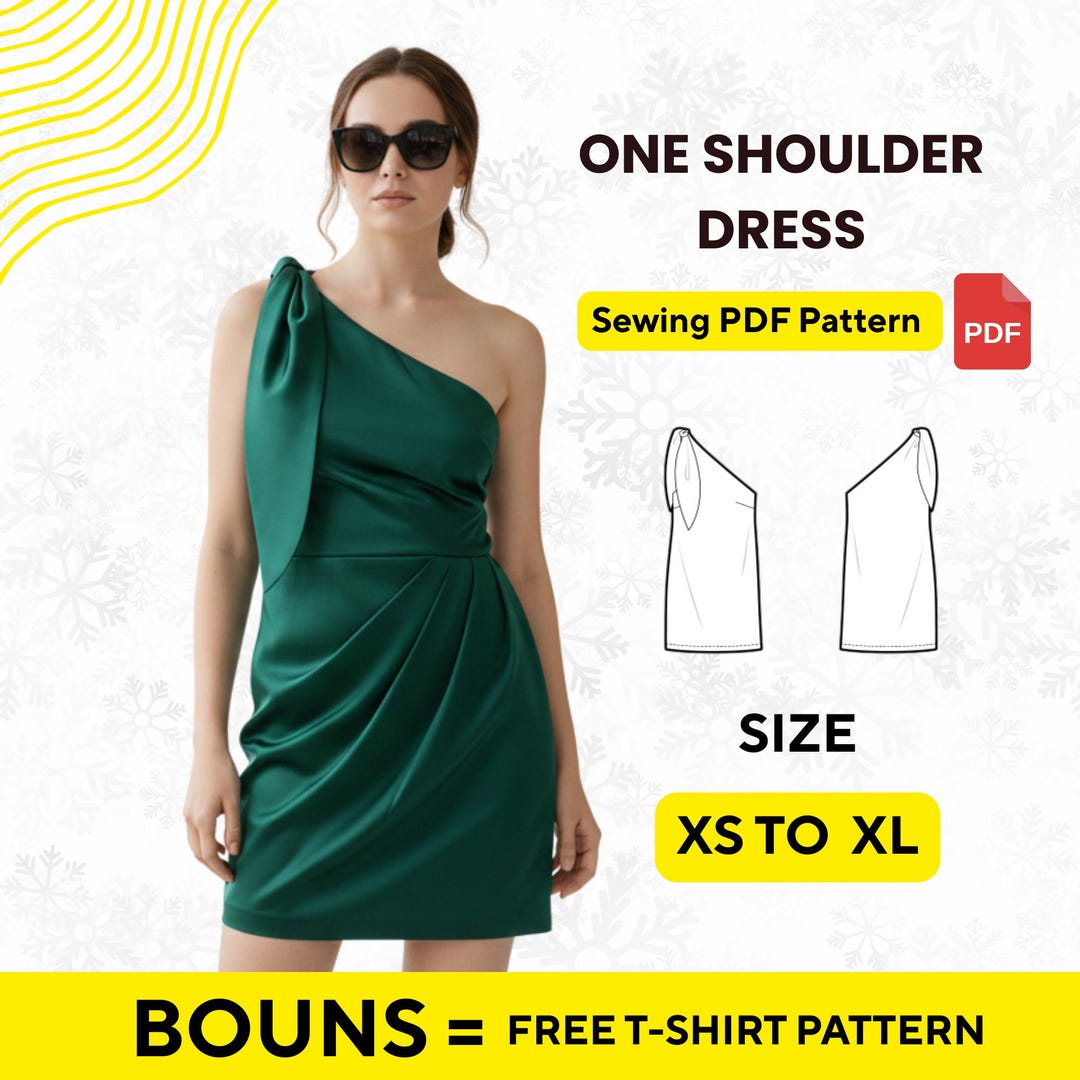 One Shoulder Dress Sewing Pattern | Asymmetrical Design (PDF Pattern ...