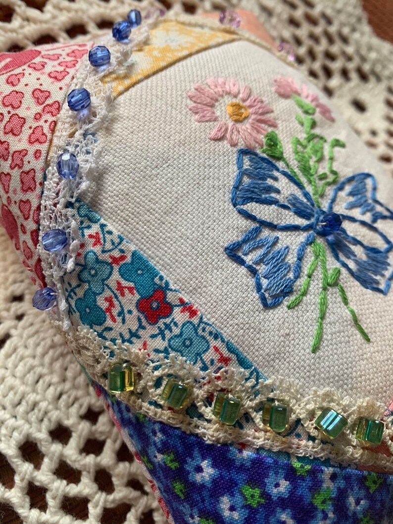 Vintage Embroidered Linen 30s Repro Fabric Feed Sack Crazy Quilt ...