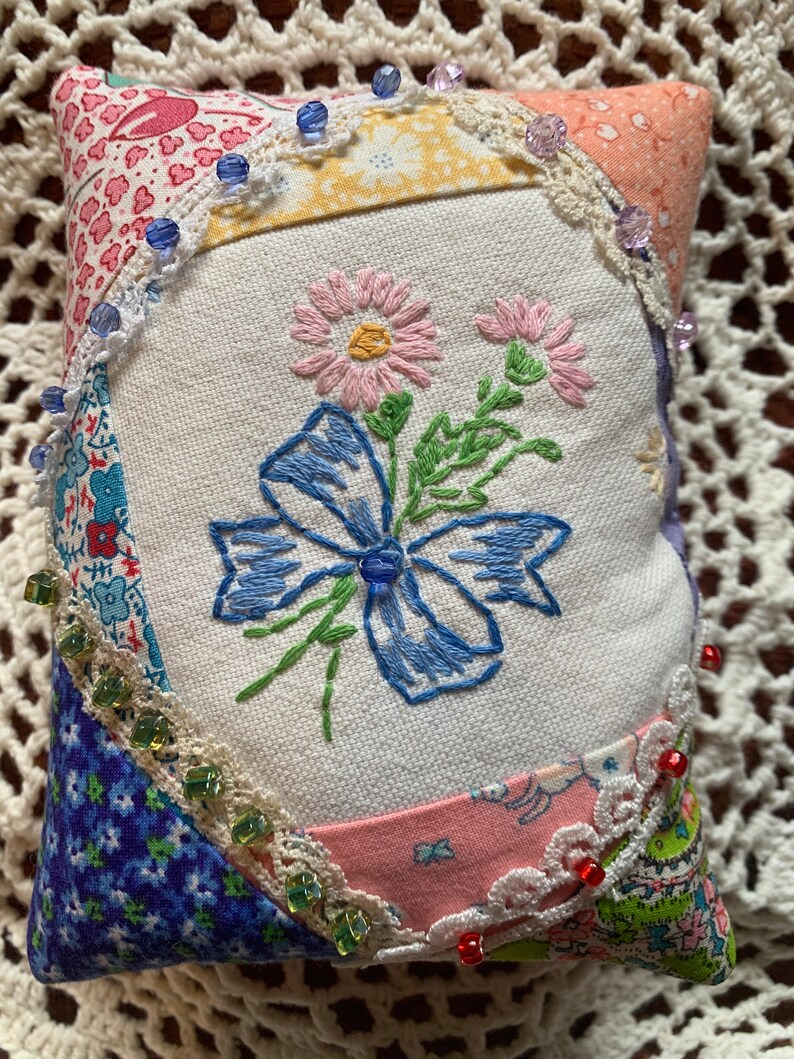 Vintage Embroidered Linen 30s Repro Fabric Feed Sack Crazy Quilt ...