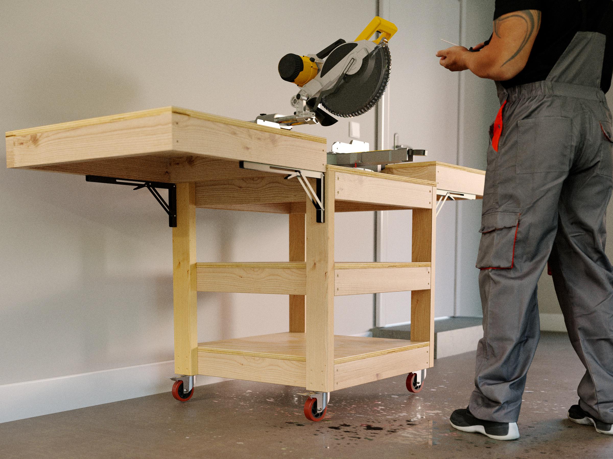 Extendable Miter Saw Cart Plans, Mobile Workbench With Folding Wings - Etsy