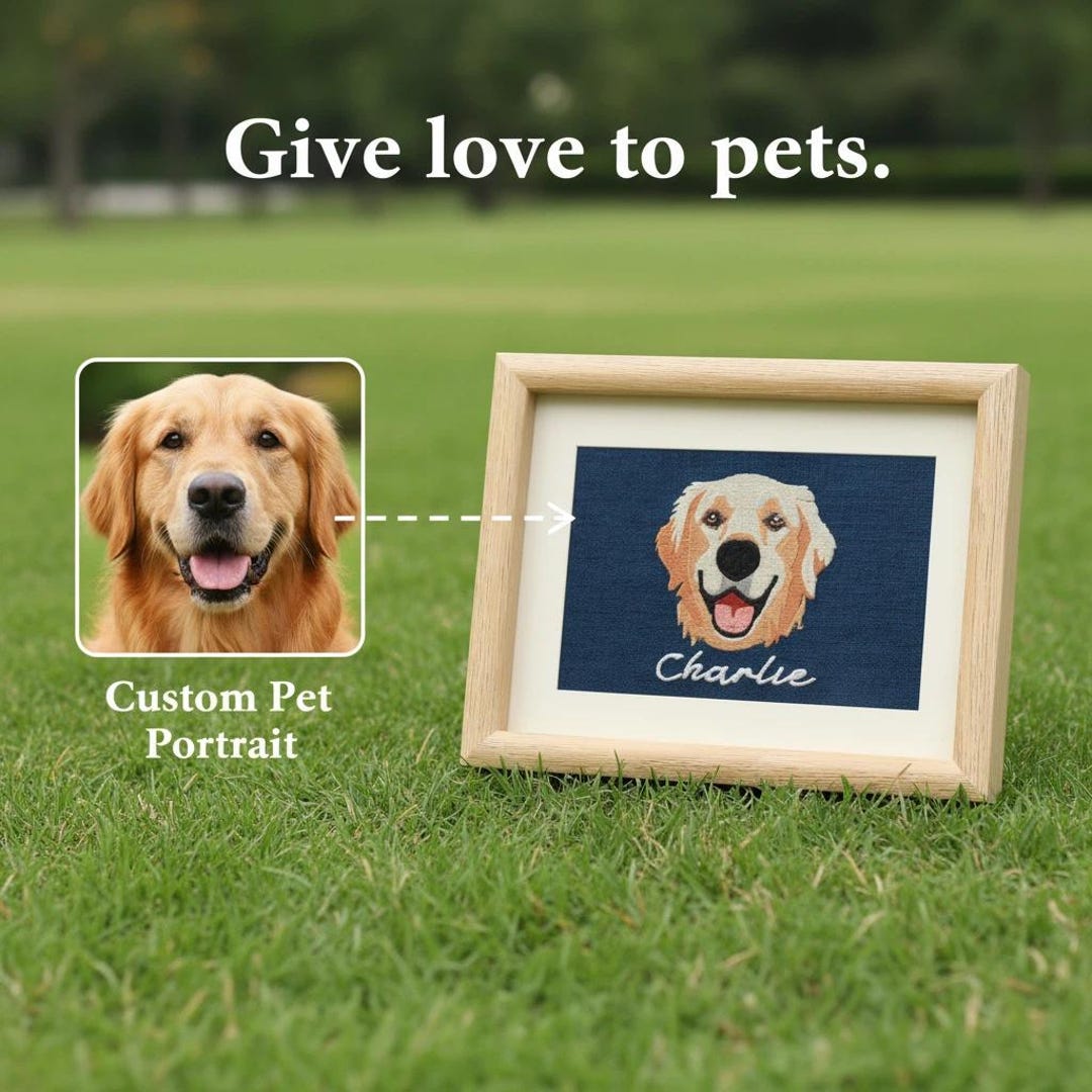 Custom Dog Portrait Photo Frame, Embroidered Personalized Dog Frame ...