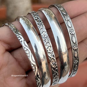 Sterling Silver Bangle Set, Textured Minimalist Boho Bangles - Etsy
