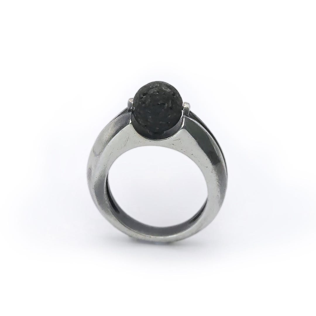 Organic Design Ring, Natural Lava Stone Ring, Silver Ring, Handmade ...